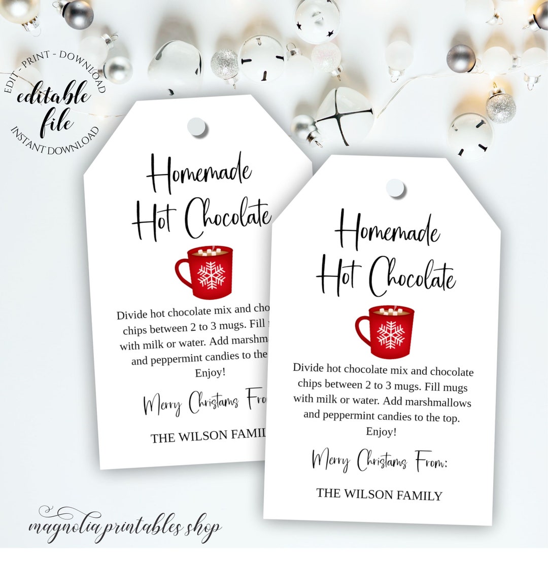 Mason Jar Hot Chocolate Mix Tag Template, Editable Homemade Hot Cocoa ...