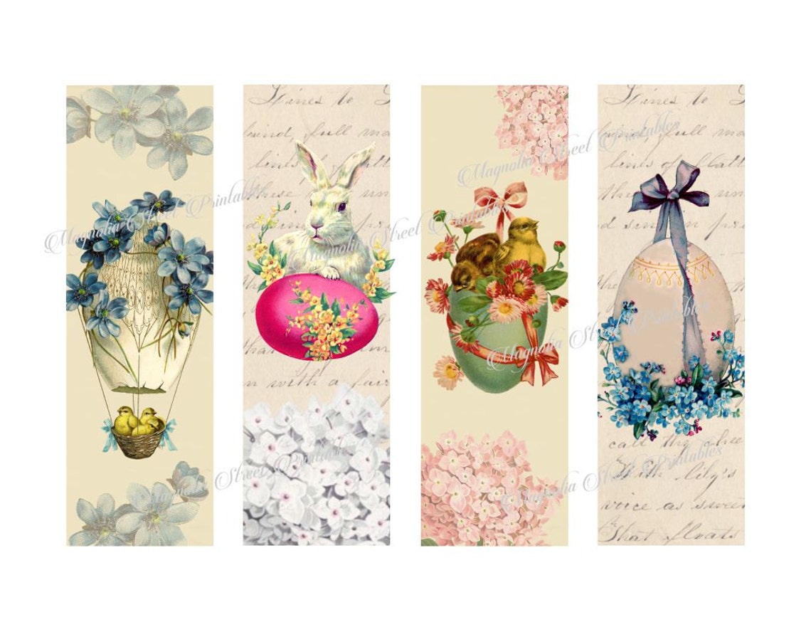 Printable Easter Bookmarks Printable Vintage Bunnies Eggs | Etsy