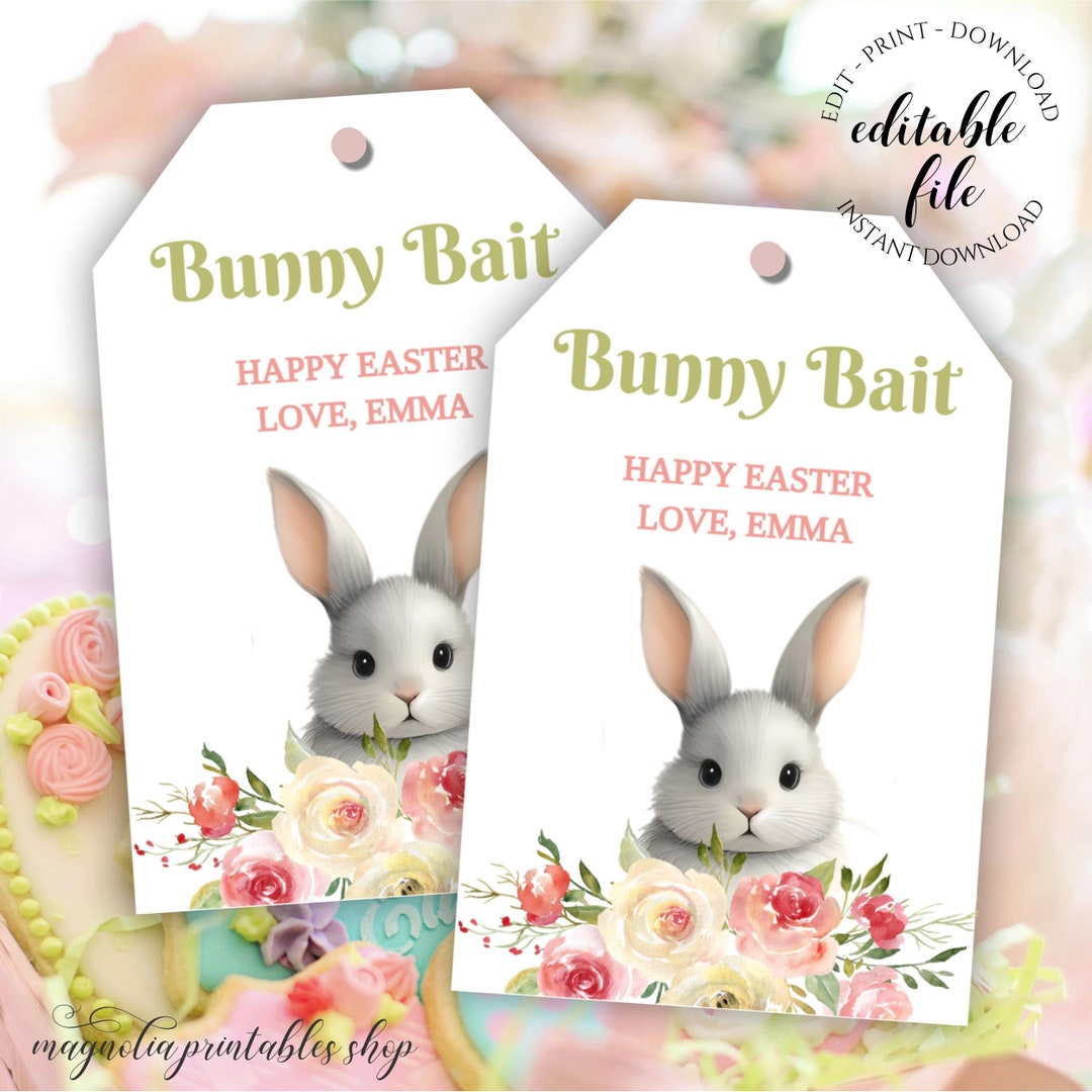 Easter Gift Tag Template, Editable Bunny Happy Easter Tag, Rabbit and ...