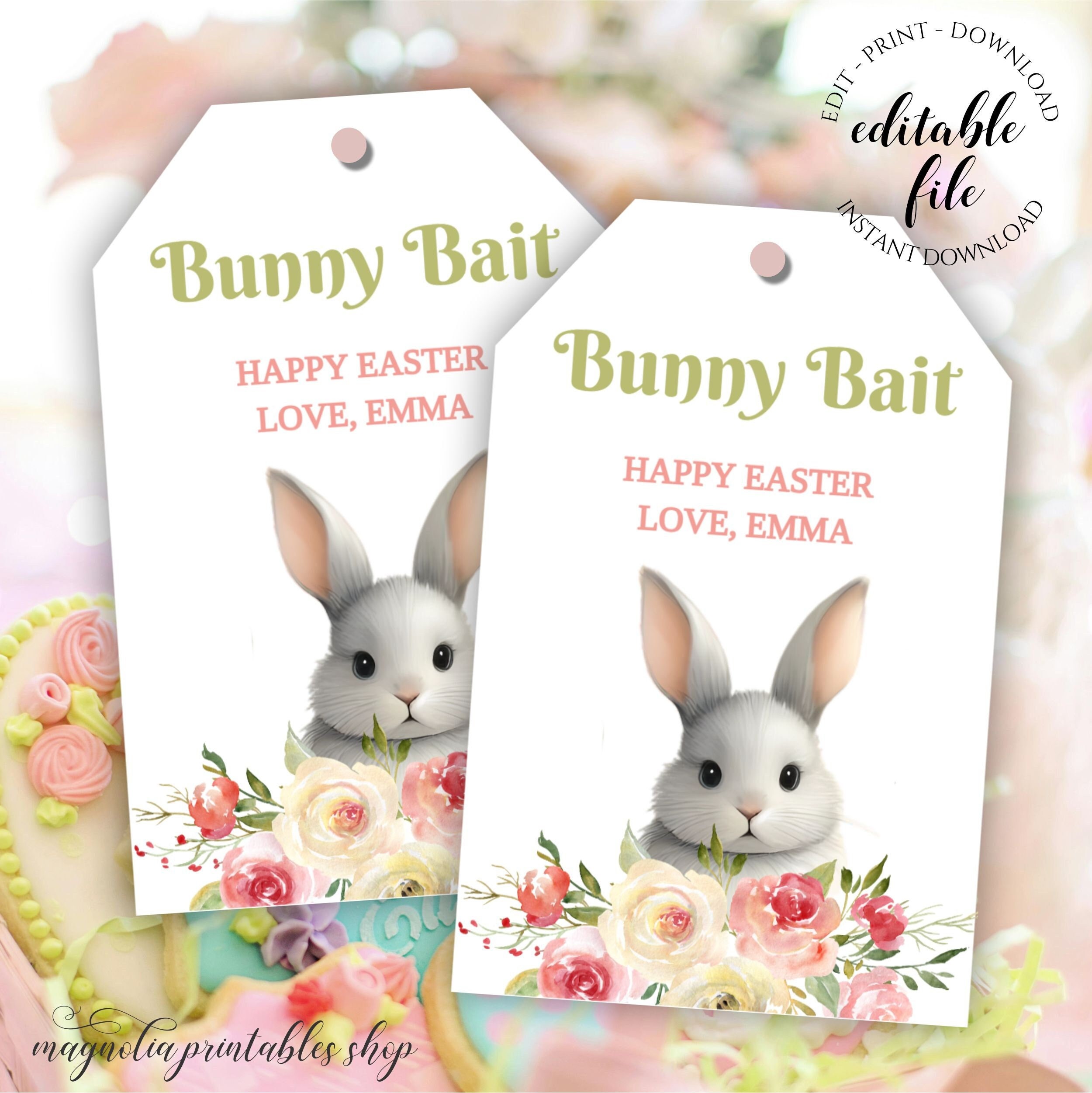 Easter Gift Tag Template, Editable Bunny Happy Easter Tag, Rabbit and ...