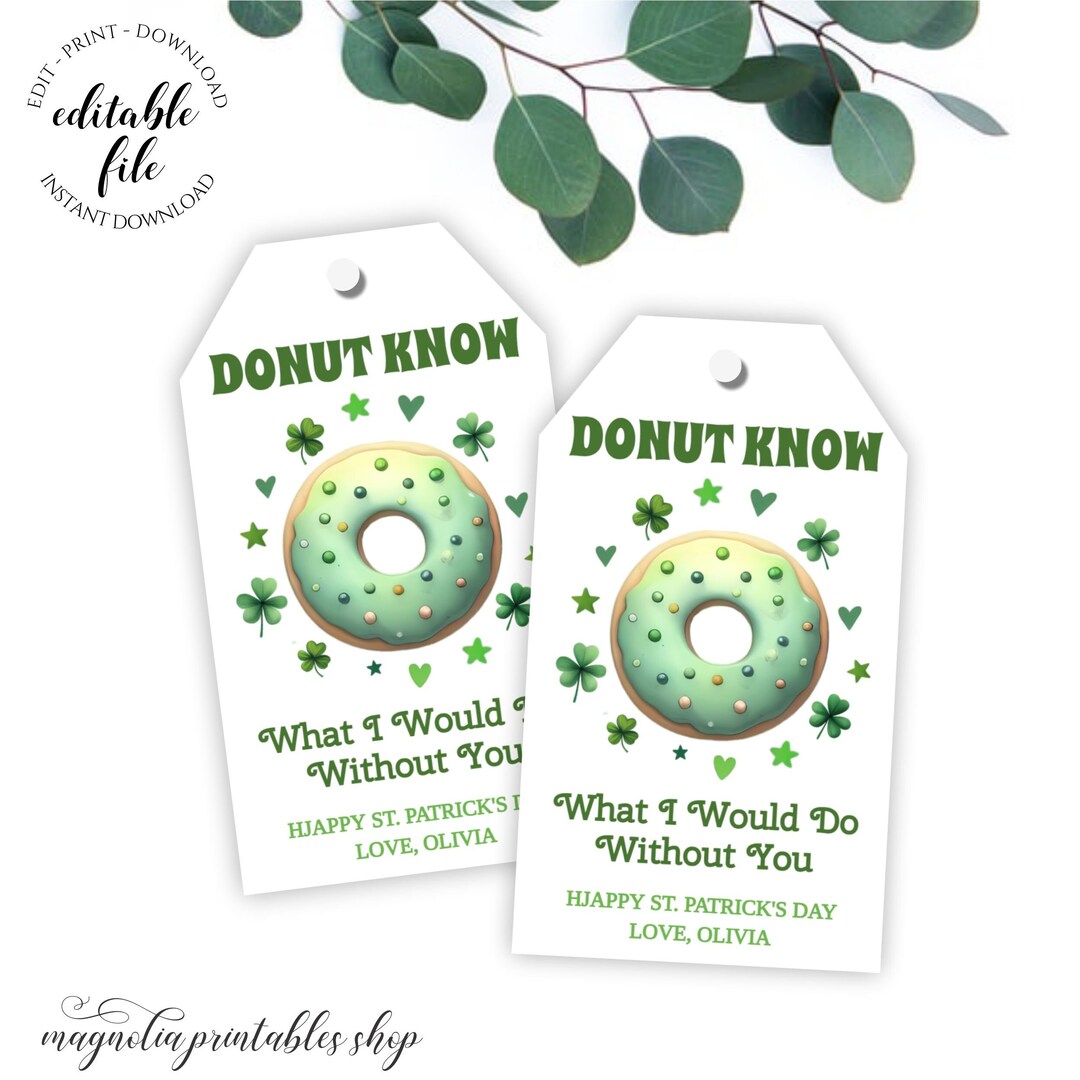 St. Patrick's Day Gift Tag Template, Editable Cookies, Chocolate and ...