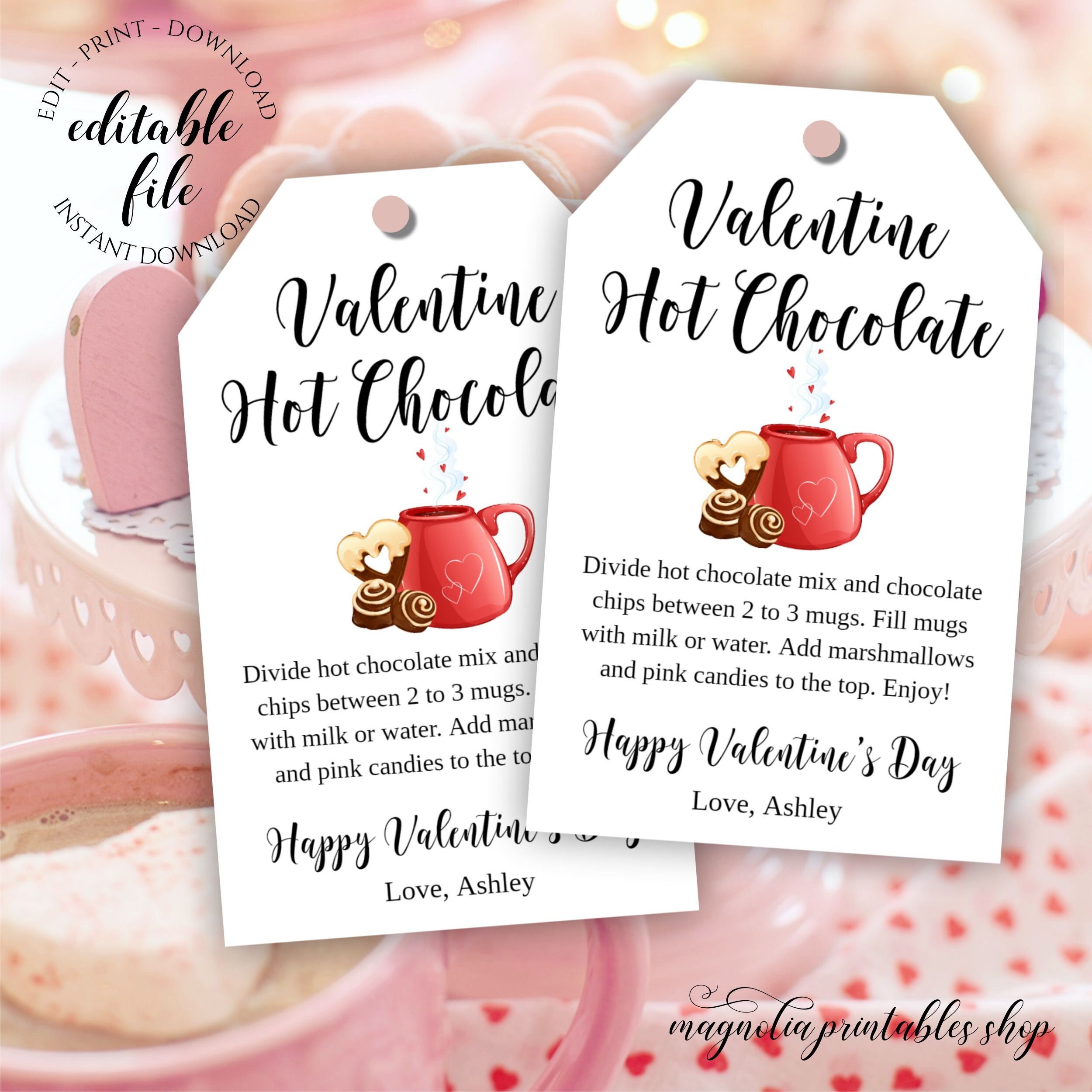 Mason Jar Hot Chocolate Mix Tag Template, Editable Valentine's Day ...