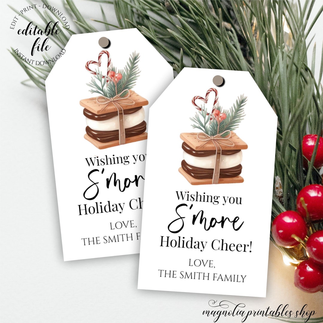 Printable Christmas S'mores Gift Tag Template, Editable Smores Holiday ...