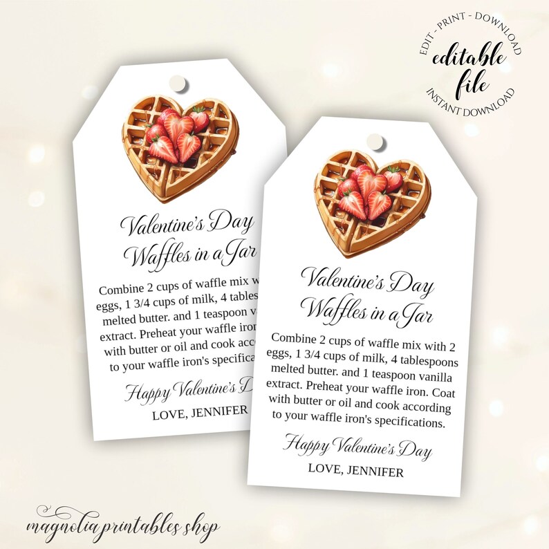 Valentine's Day Waffles in A Jar Tag Template, Editable Mason Jar ...