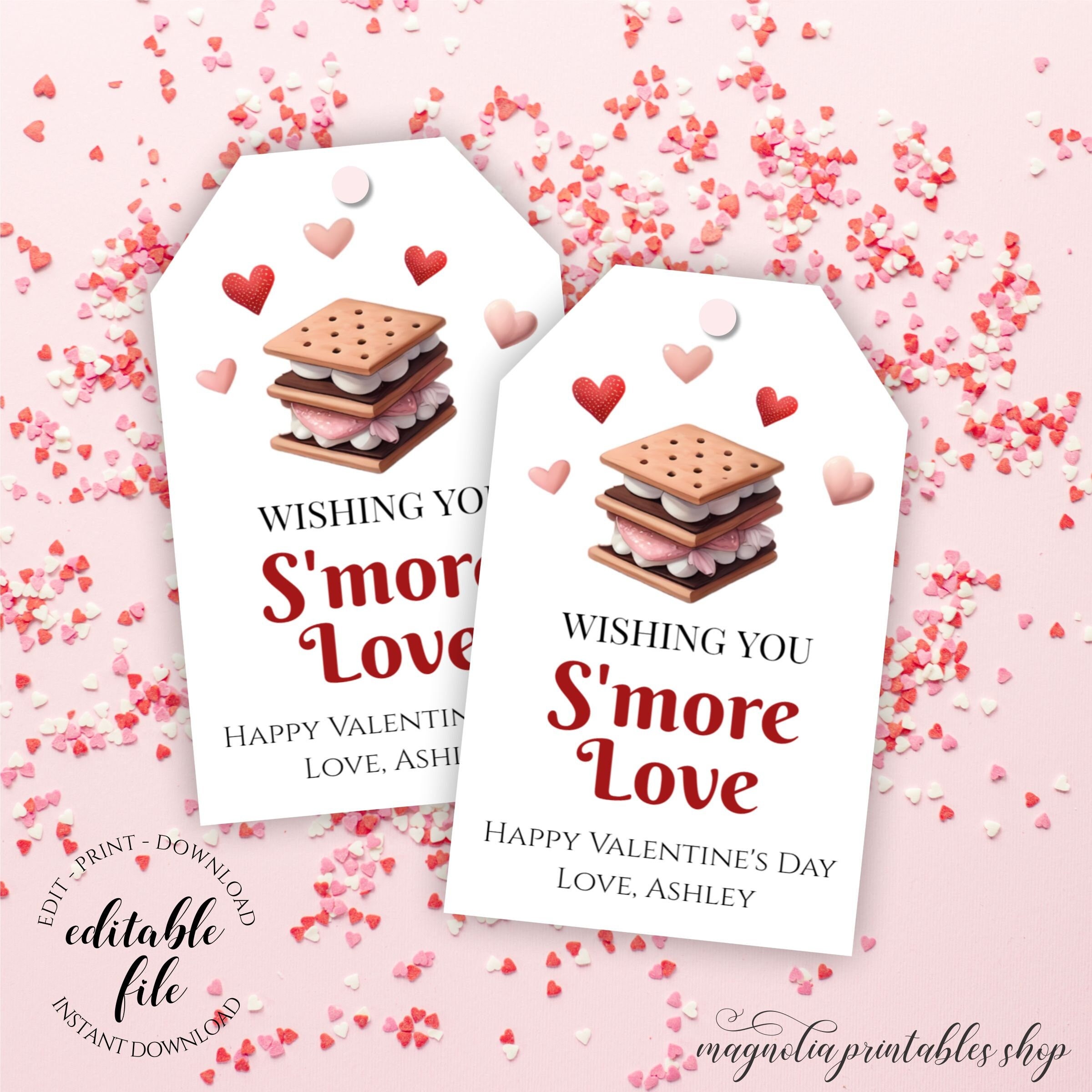 Printable Valentine's Day S'mores Gift Tag Template, Editable Smores ...