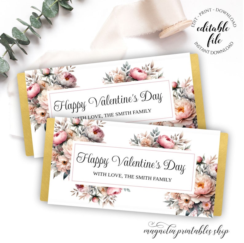Valentine's Day Chocolate Bar Wrapper Template, Editable Candy Bar ...
