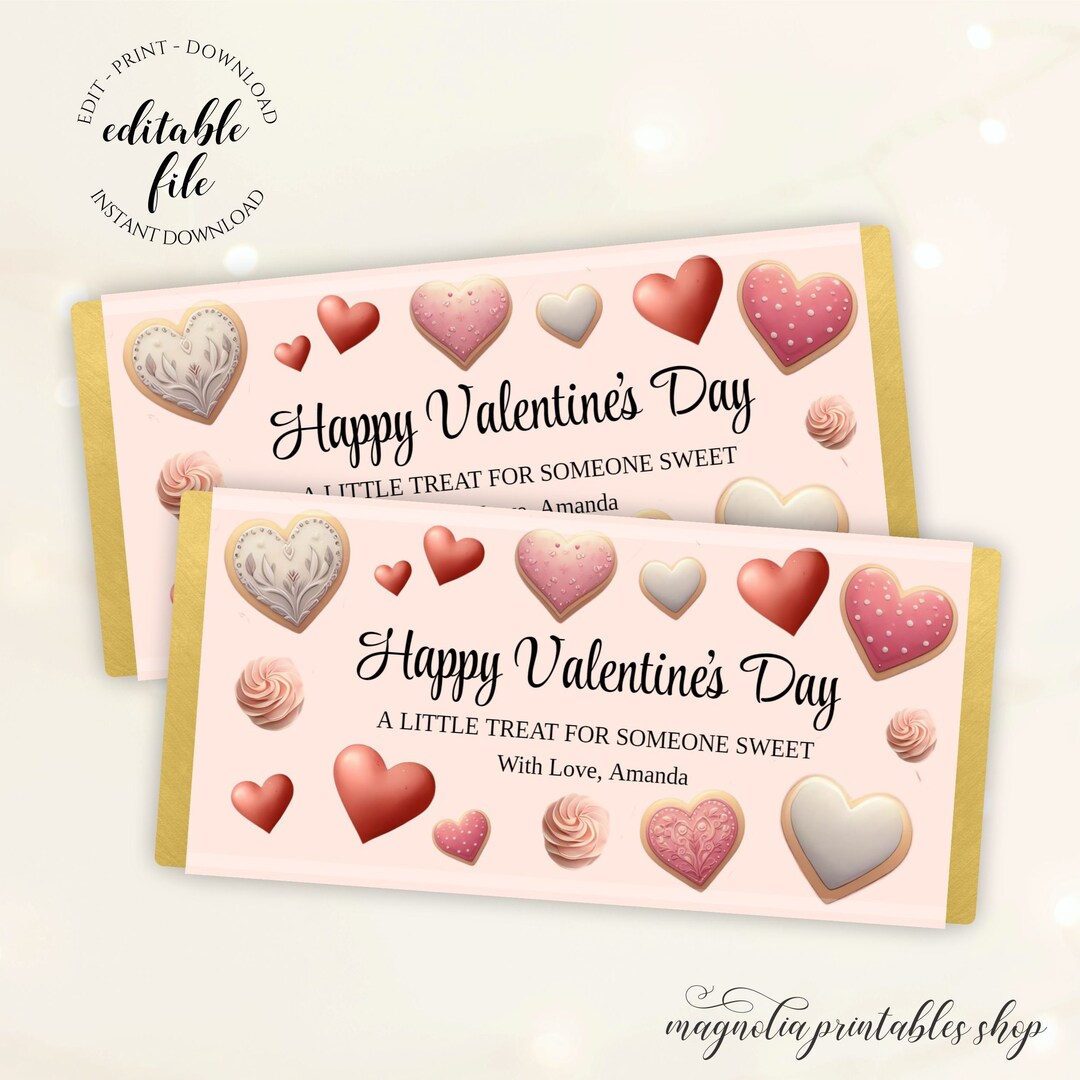 Valentine's Day Chocolate Bar Wrapper Template, Editable Candy Bar ...