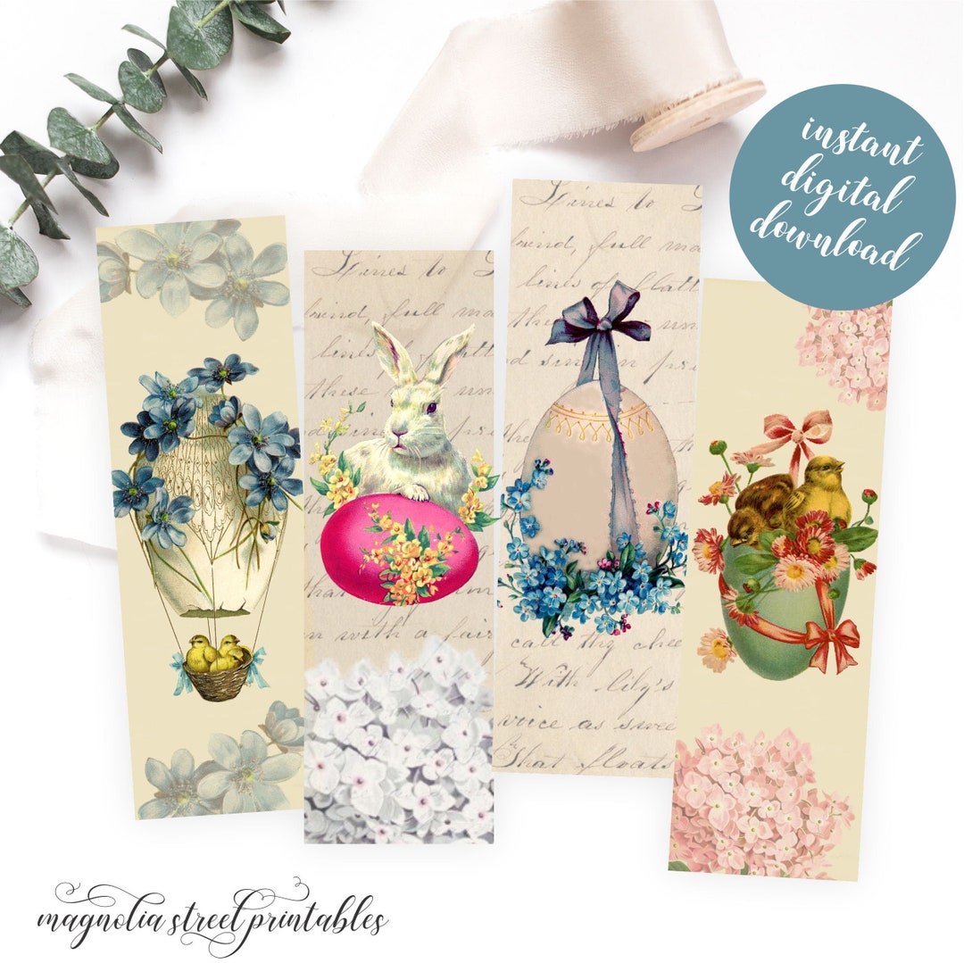 Printable Easter Bookmarks, Printable Vintage Bunnies, Eggs and Chicks ...