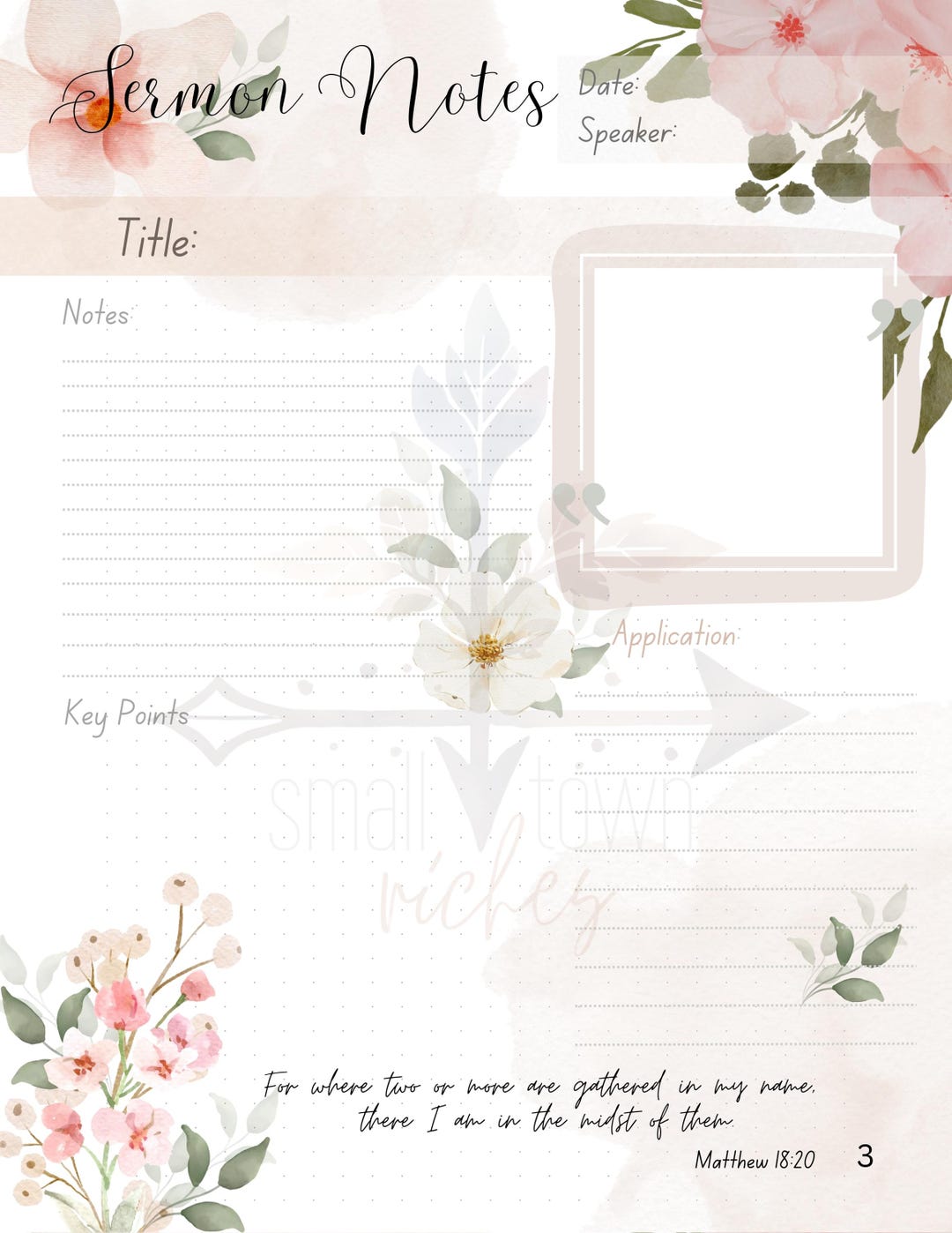 Printable Floral Sermon Notes Template - Etsy