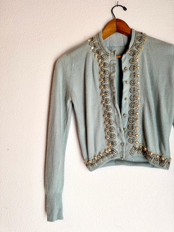 Vintage 1950s - Early 1960s Pale Ice Blue Knit Cashme… - Gem