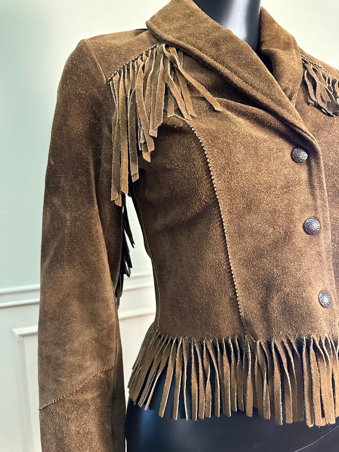 Vintage 1970s Caramel Brown Cropped Fringe Suede Jacket Boho Western ...
