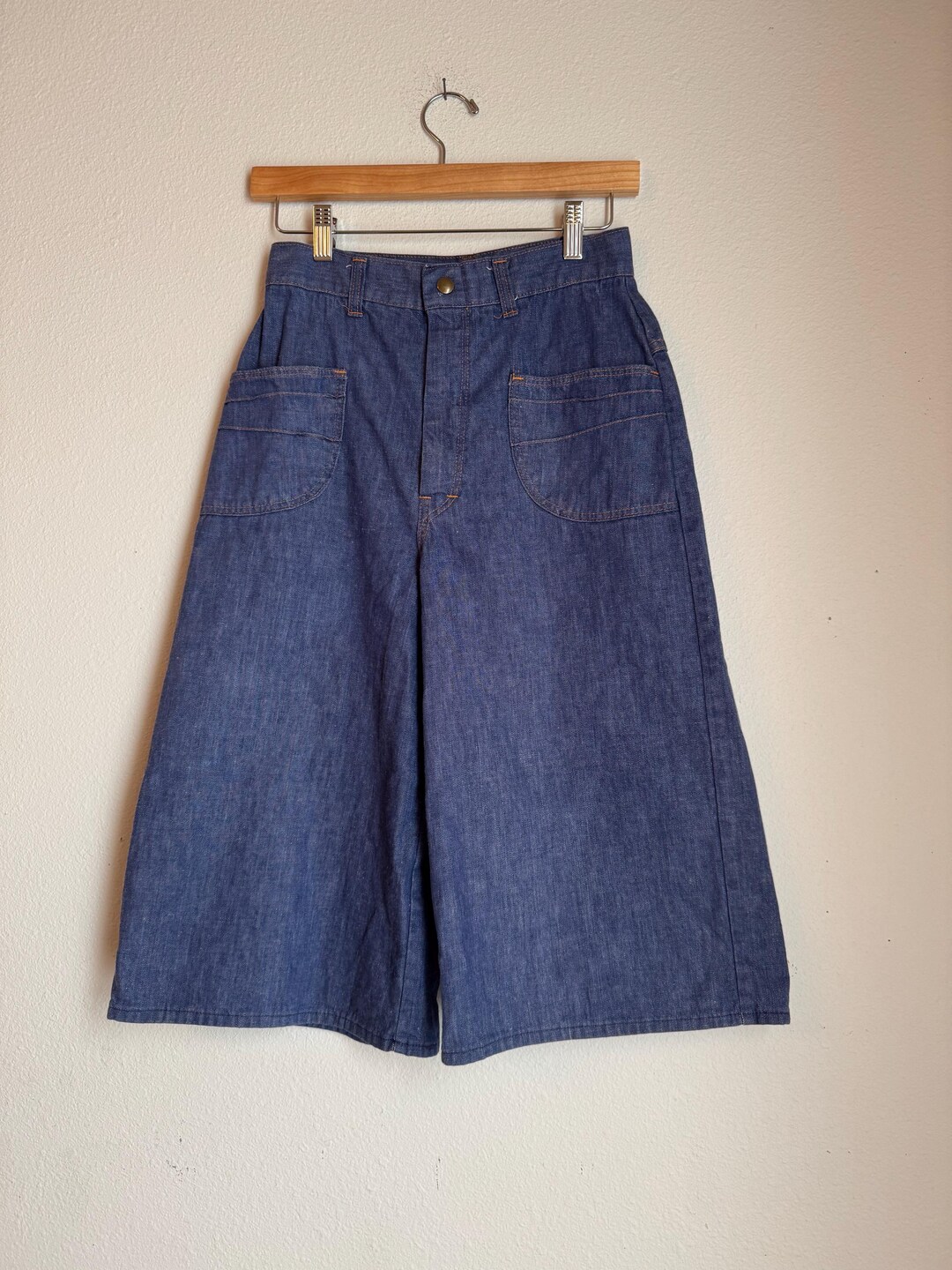 Vintage 1970s Early 1980s Cotton Denim Wide Leg Culottes Capri Length ...
