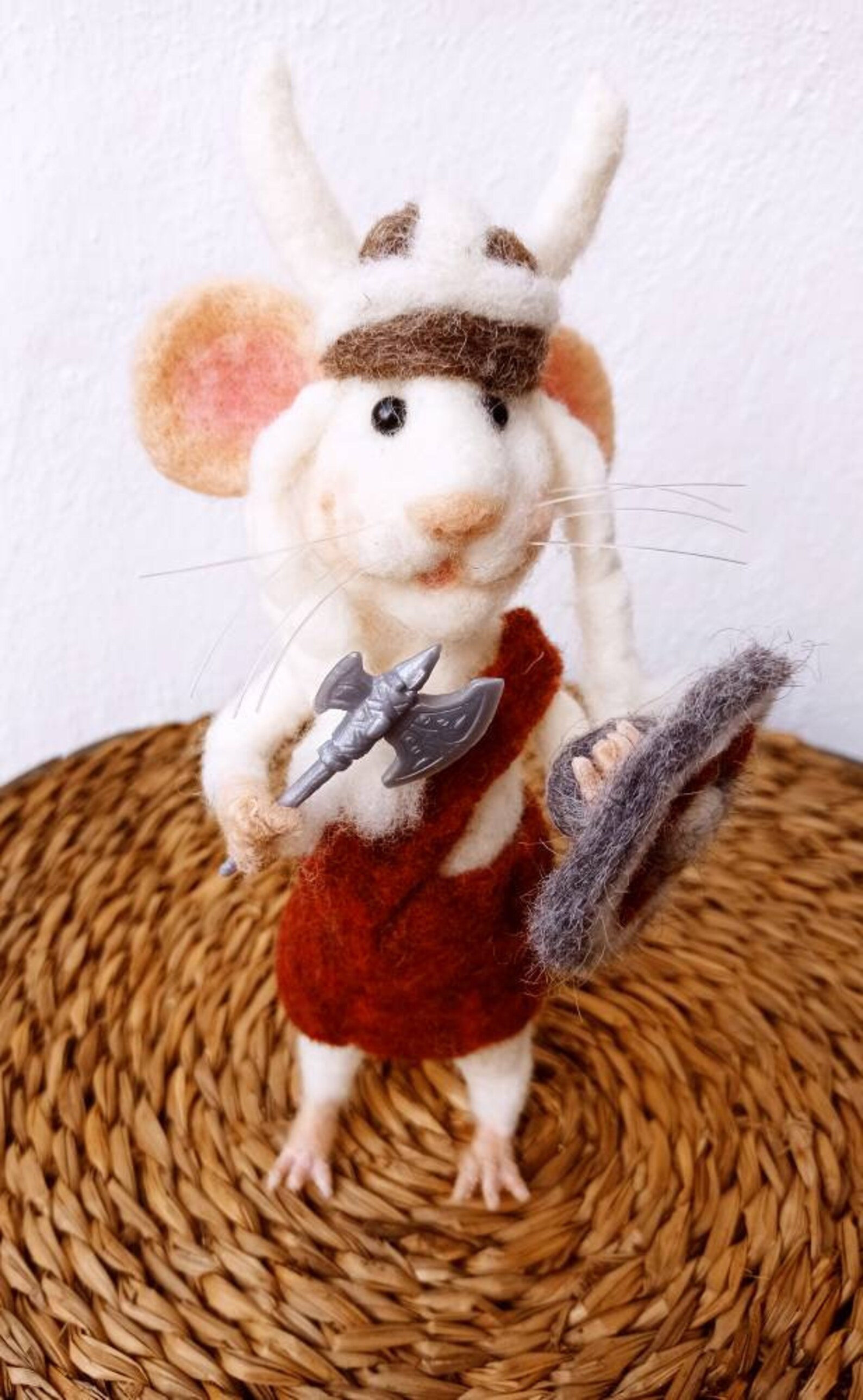Needle felted Viking Mouse felted mouse White mouse | Etsy