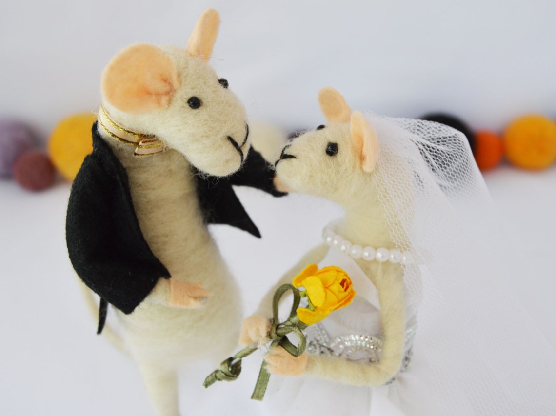 Just Married, Needle Felted Mouse, Felted Mice Wedding, Wedding Cake ...