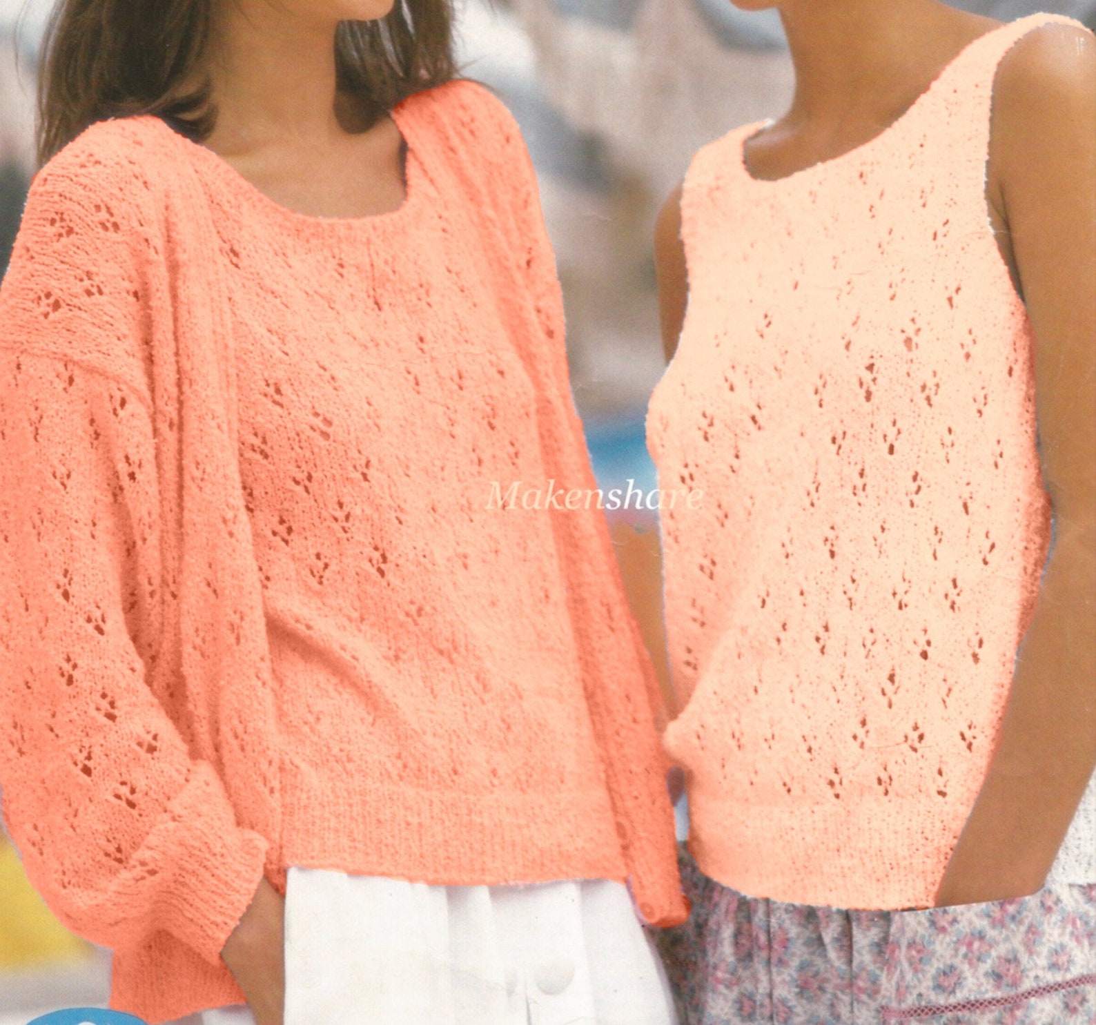 Knitting Pattern Ladies/woman's/girls Two Piece , Vest & Cardigan DK ...