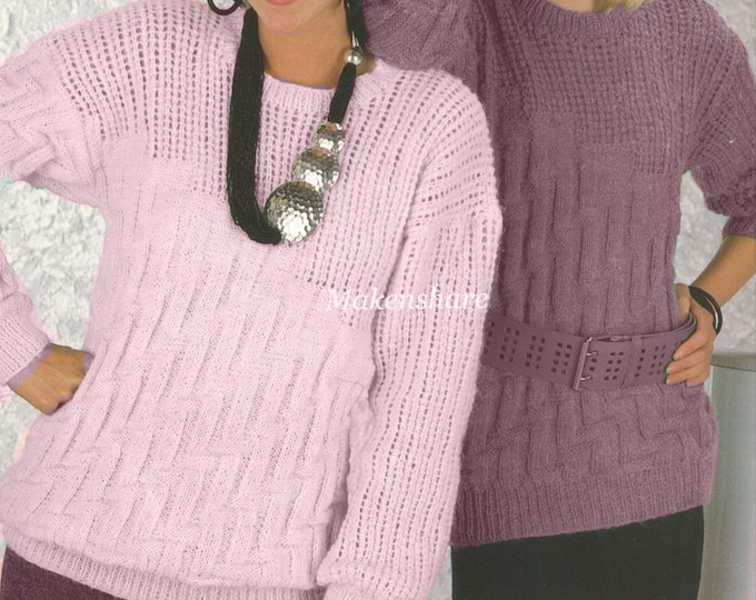 Knitting Pattern Ladies/woman's/ Girls Sweater/jumper DK /light Worsted ...