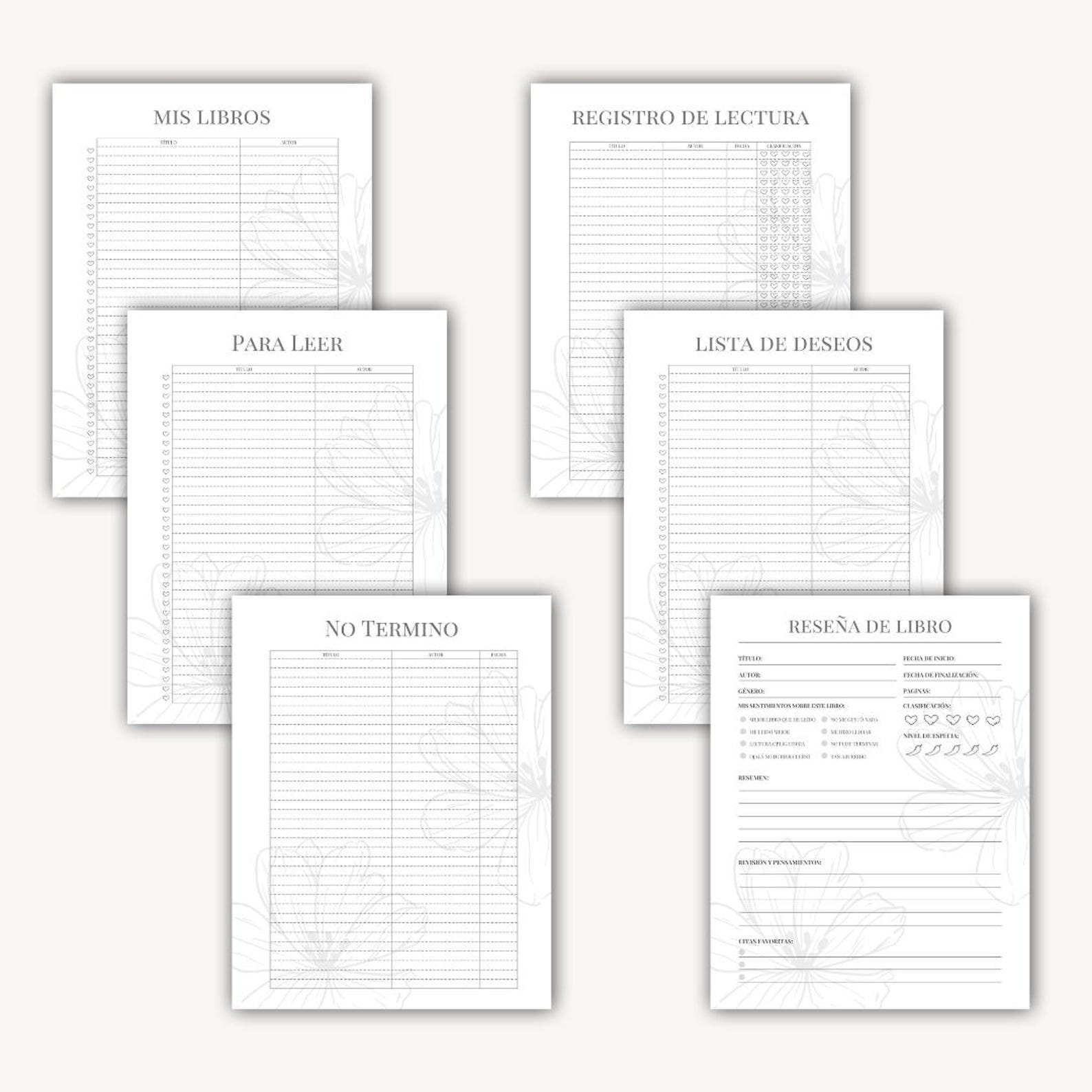 Printable Reading Journal in Spanish – Book Review Tracker (PDF) - Etsy