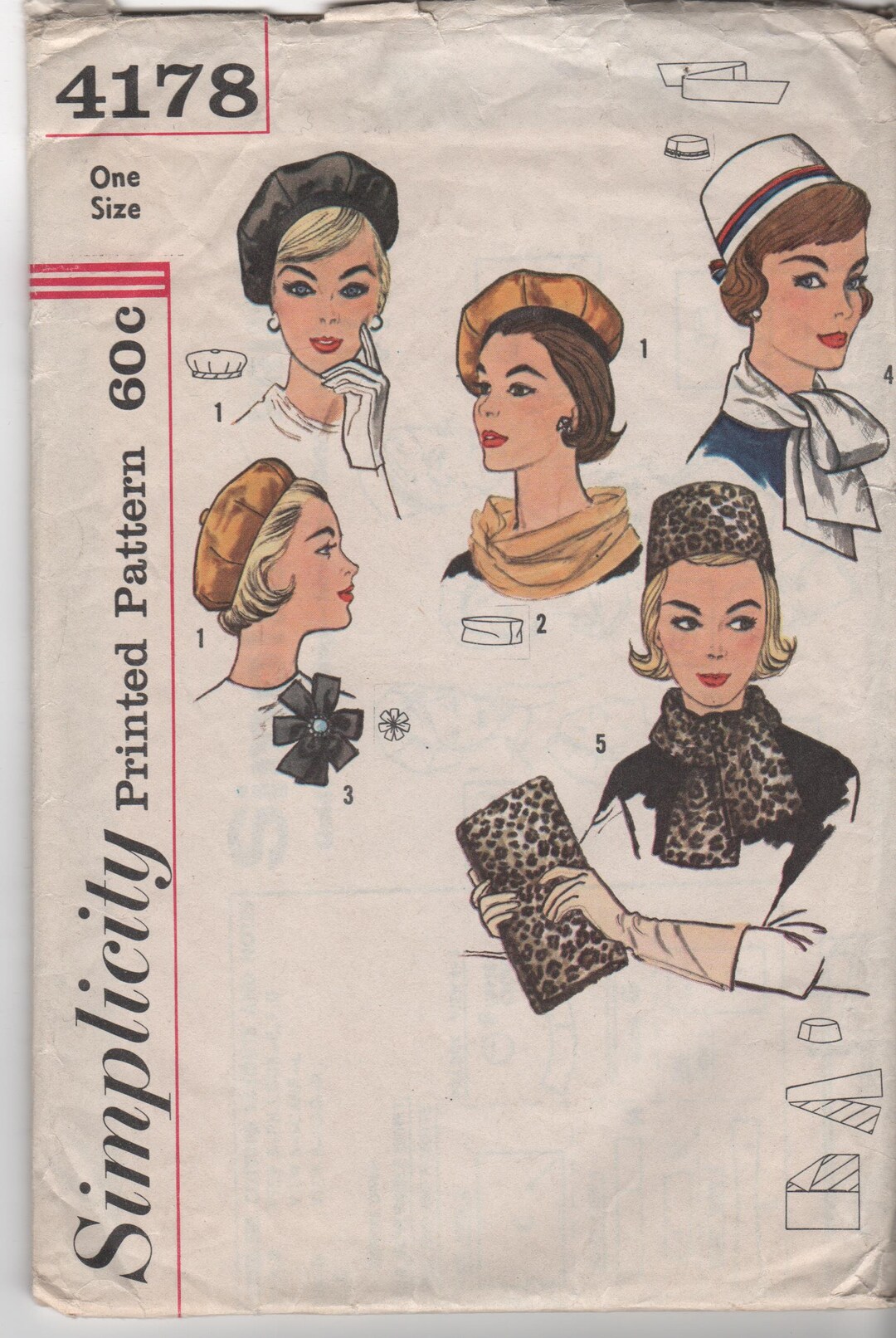 Patterns ~ Simplicity Hat Pattern 4178 One Size 1967 (hat, Scarf, Bag ...