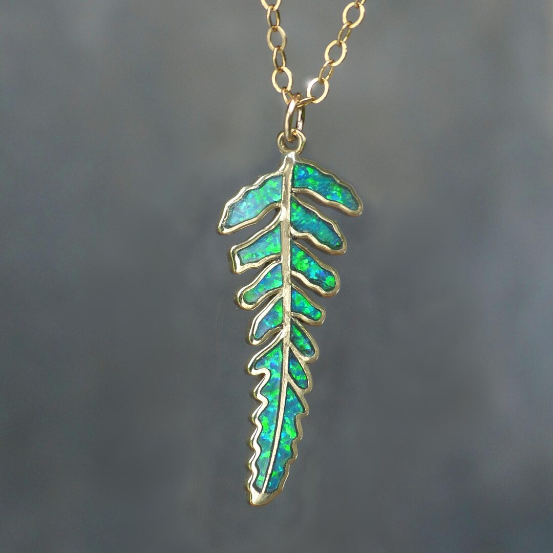 Green Opal Fern Pendant Necklace: 14k Gold Filled Dainty Boho Jewelry ...