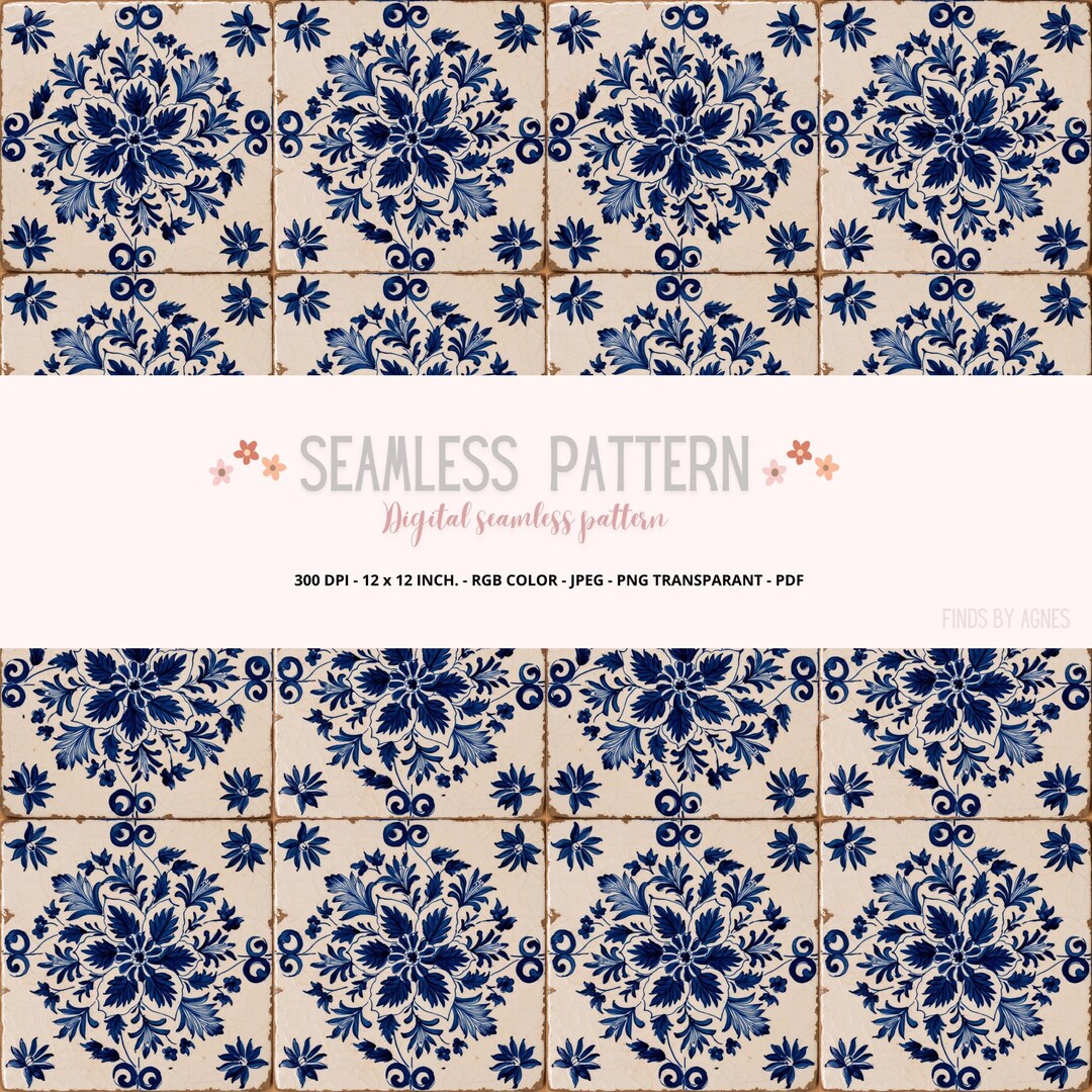 Vintage Dutch Tile Pattern – Seamless Delft Blue Ceramic Design JPG PNG ...