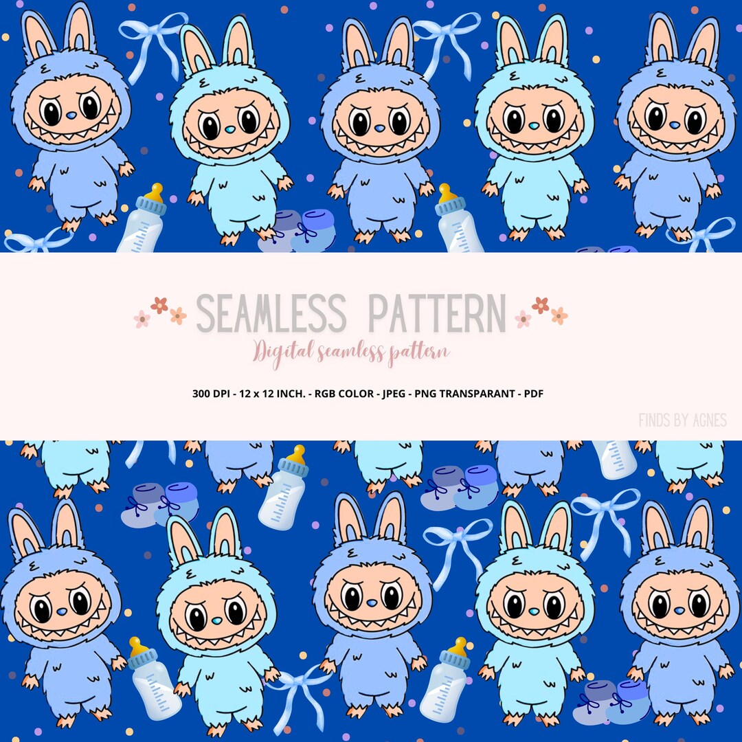 Labubu Baby Blue Monsters - Seamless Pattern - Digital Download - Etsy