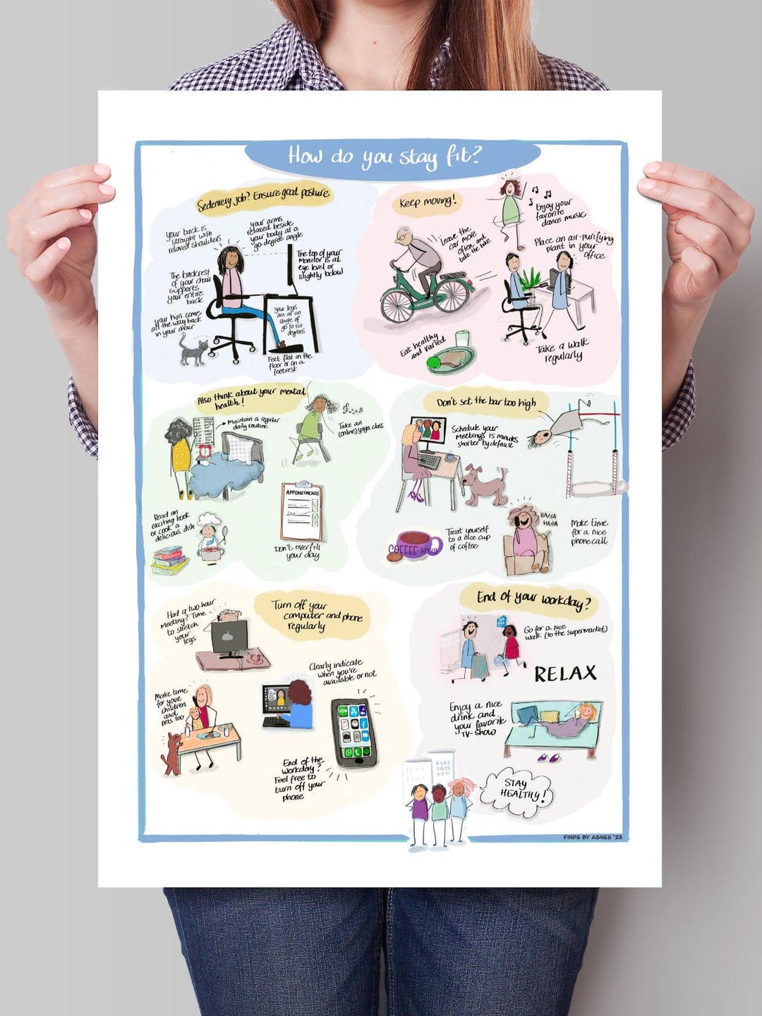 Stay Fit Reminder Poster – A3 Office Wall Art With Exercise and Mental ...