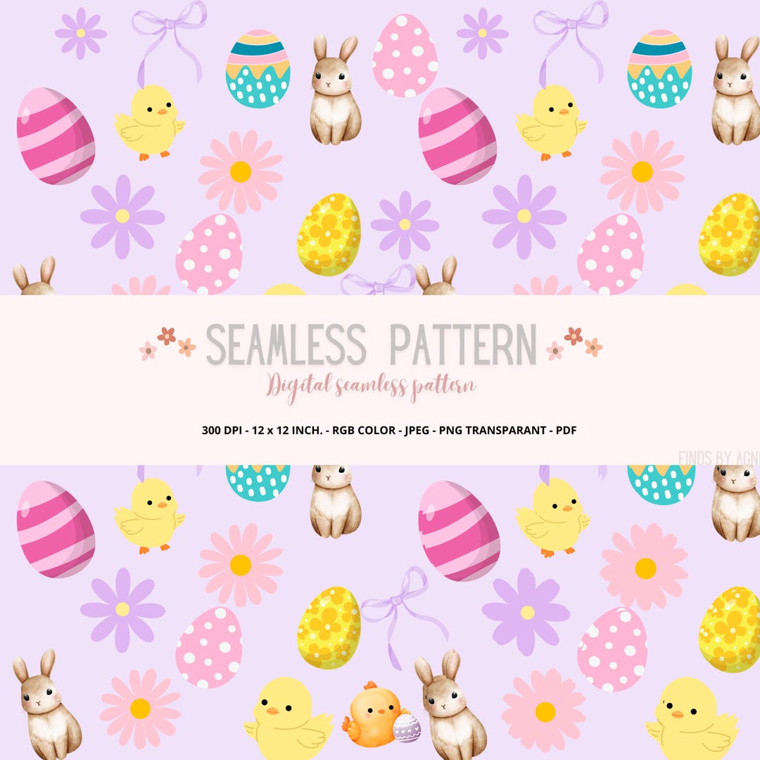 Seamless Easter Pattern – Cute Bunnies, Chicks and Eggs – Digital Paper ...