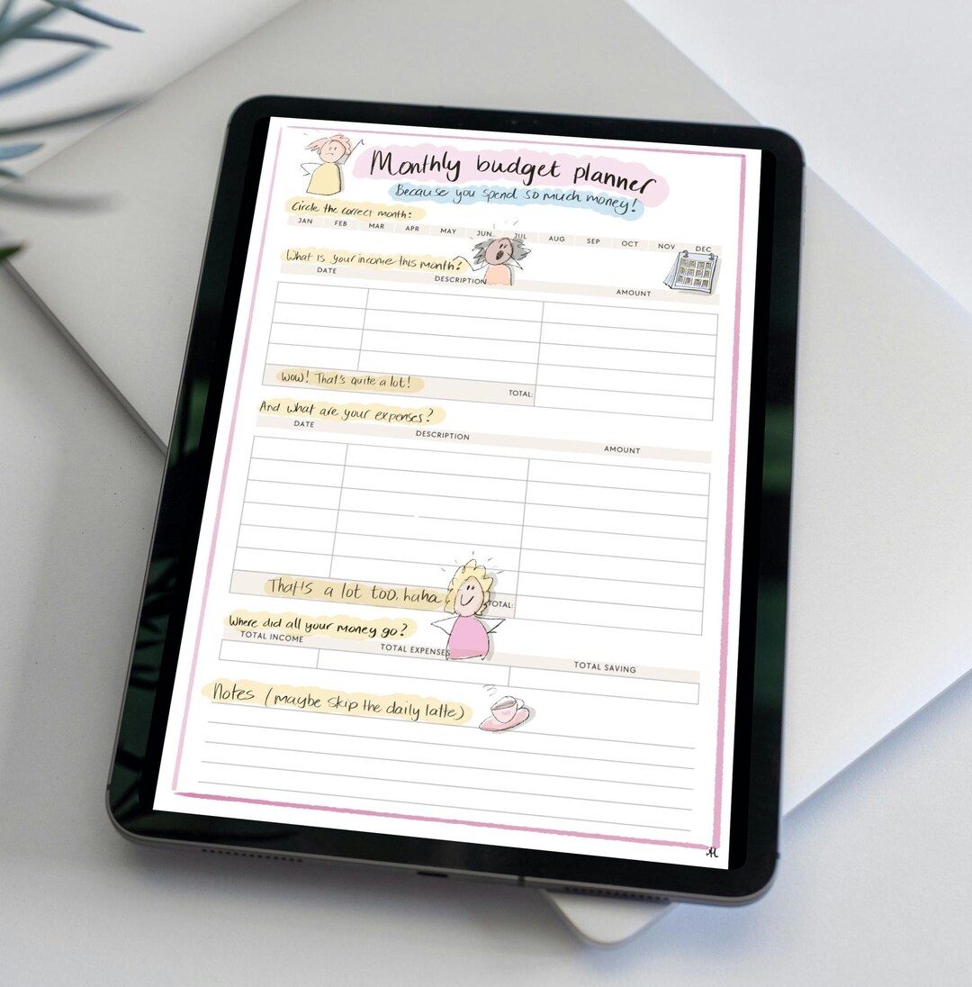 Funny Monthly Budget Planner | Printable Budget Sheet With Cute Doodles ...