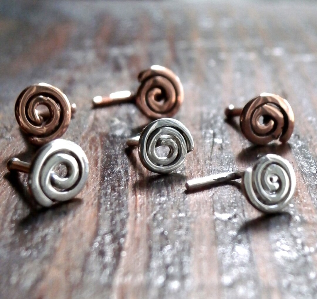 Spiral Nose Stud, Sterling Silver and Copper Coil, Minimalist Piercing ...