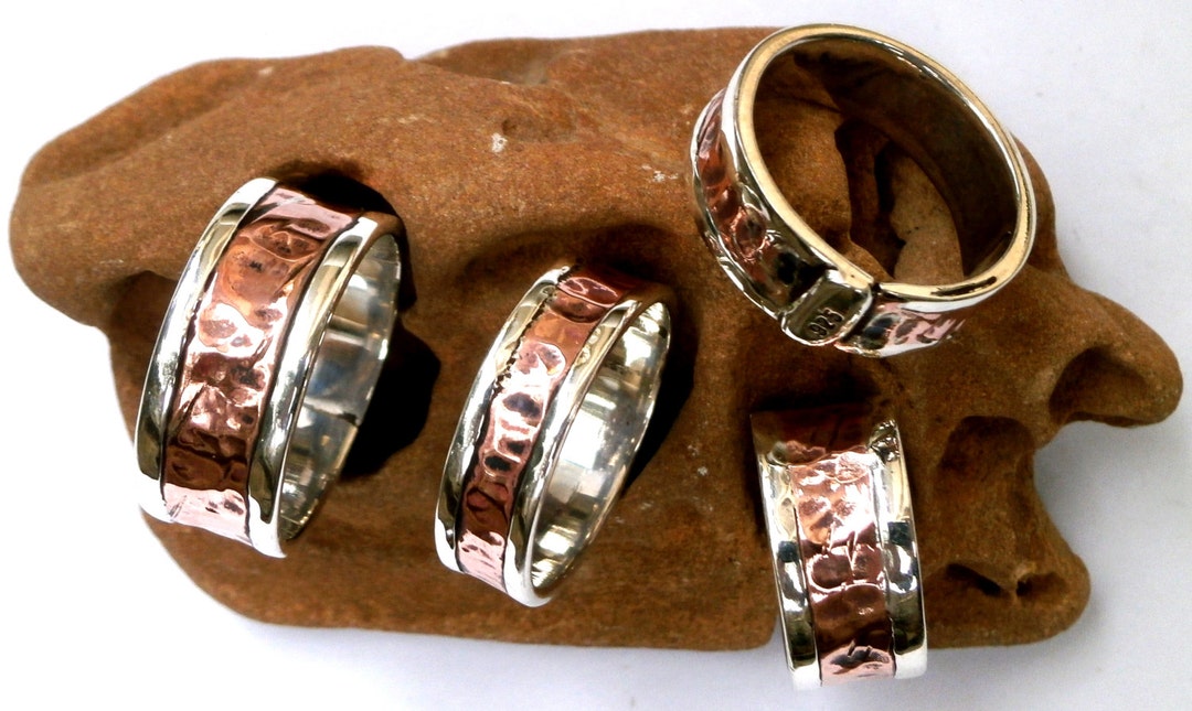 Custom Silver & Copper Wedding Band, Hammered Wide Ring - Etsy