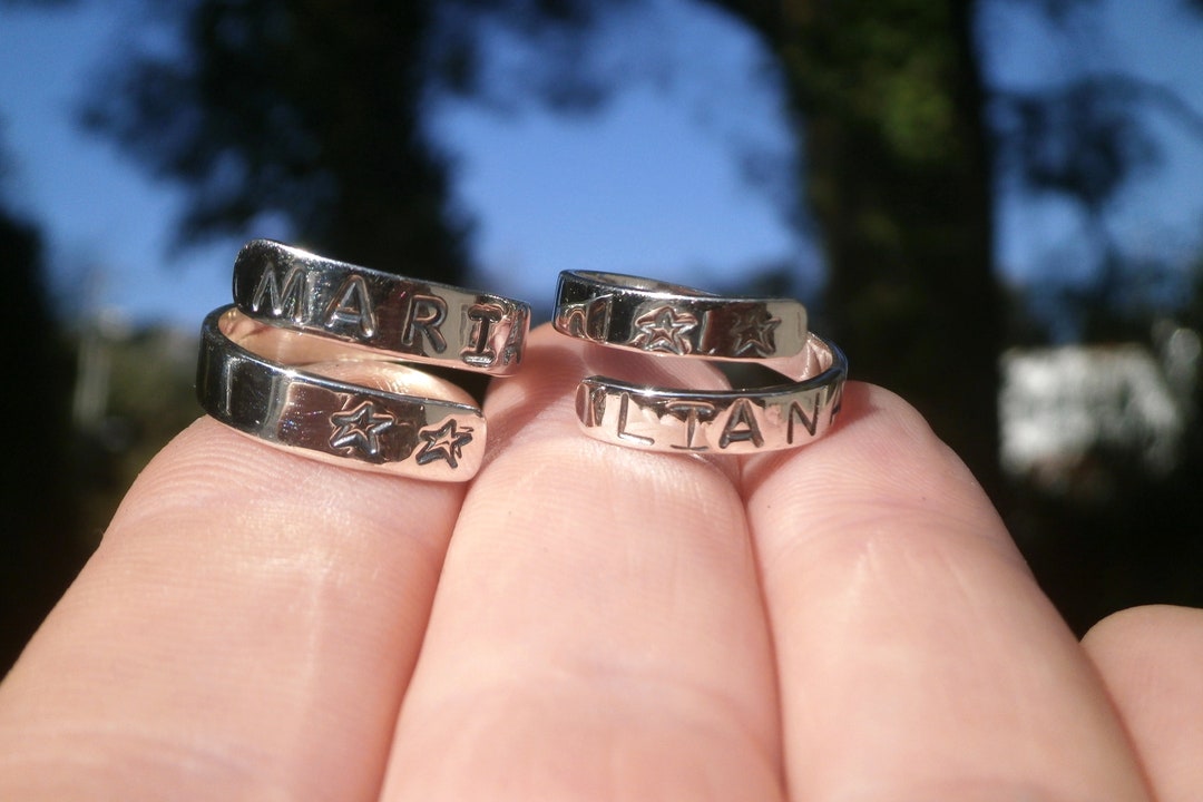 Custom Personalized Wrap Ring Adjustable Silver Wide Band, Unisex Women ...