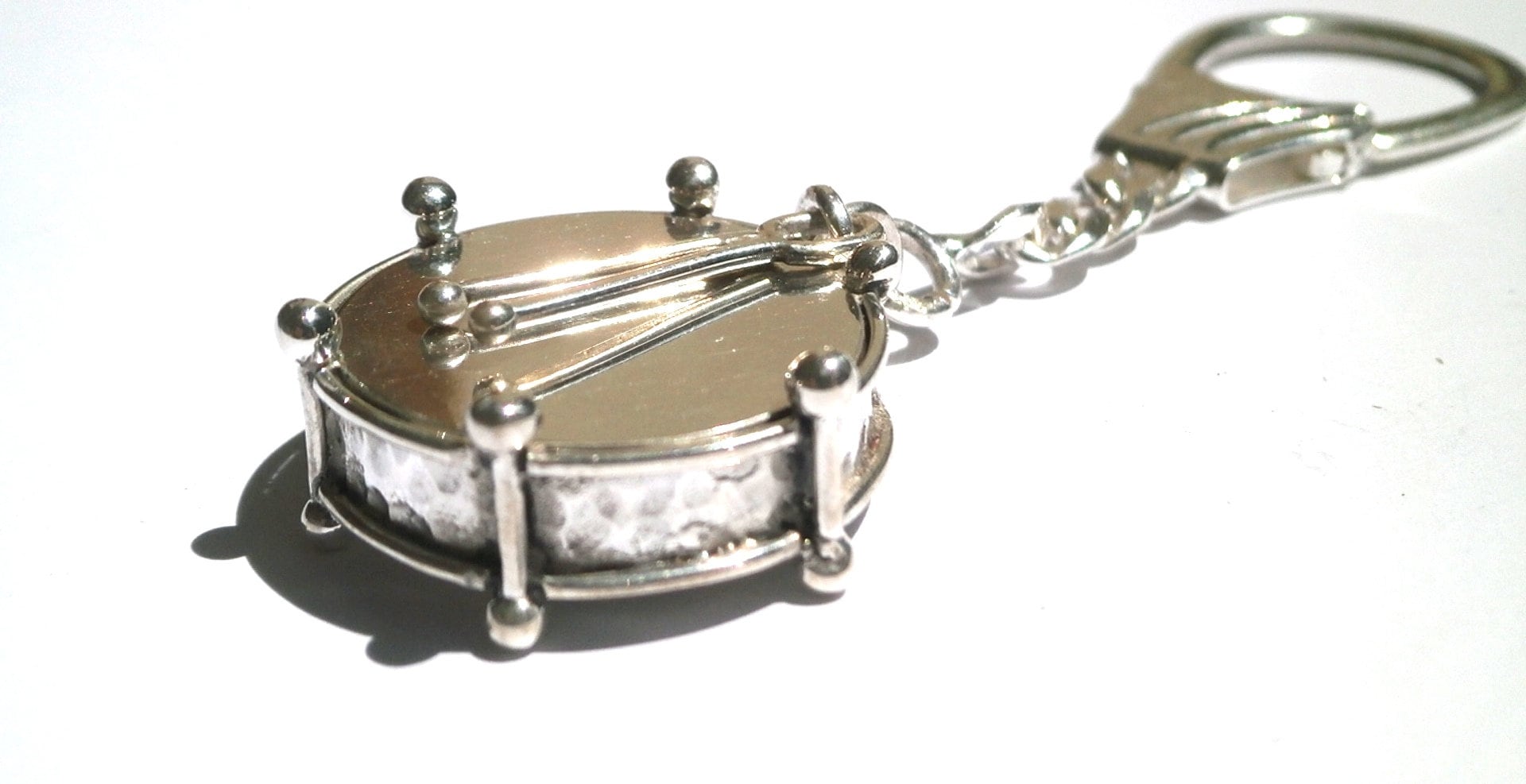 Snare Drum Keychain, Handcrafted Sterling Silver, Engravable Drummer ...