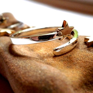 14k Solid Gold Star Ring, Wrap Adjustable Gold K14 and Silver 925 Ring, Shaped Open Ring, Dainty ...