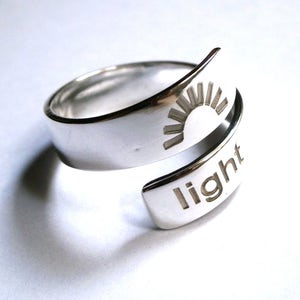 Custom Personalized Wrap Ring Adjustable Silver Wide Band, Unisex Women ...