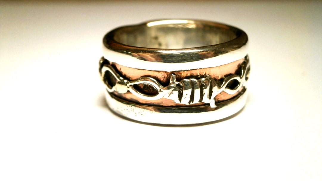 Unisex Sterling Silver With Copper Oxidized Wire Net Band Ring ...