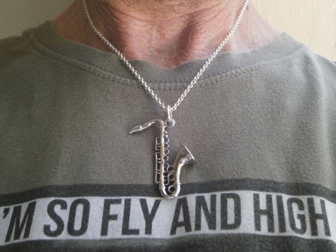 Silver Saxophone Pendant Musician Gift Necklace Women's - Etsy