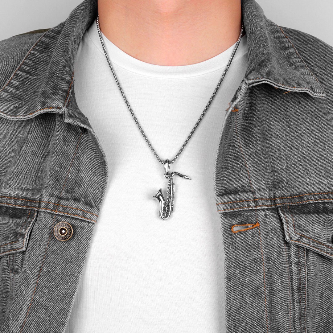 Silver Saxophone Pendant Musician Gift Necklace Women's - Etsy
