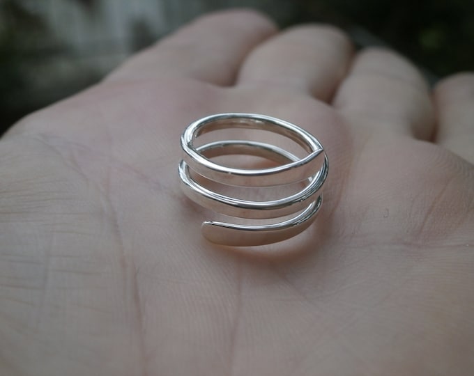Unisex Adjustable Wrap Sterling Silver Ring Mens Rustic Oxidized Silver ...