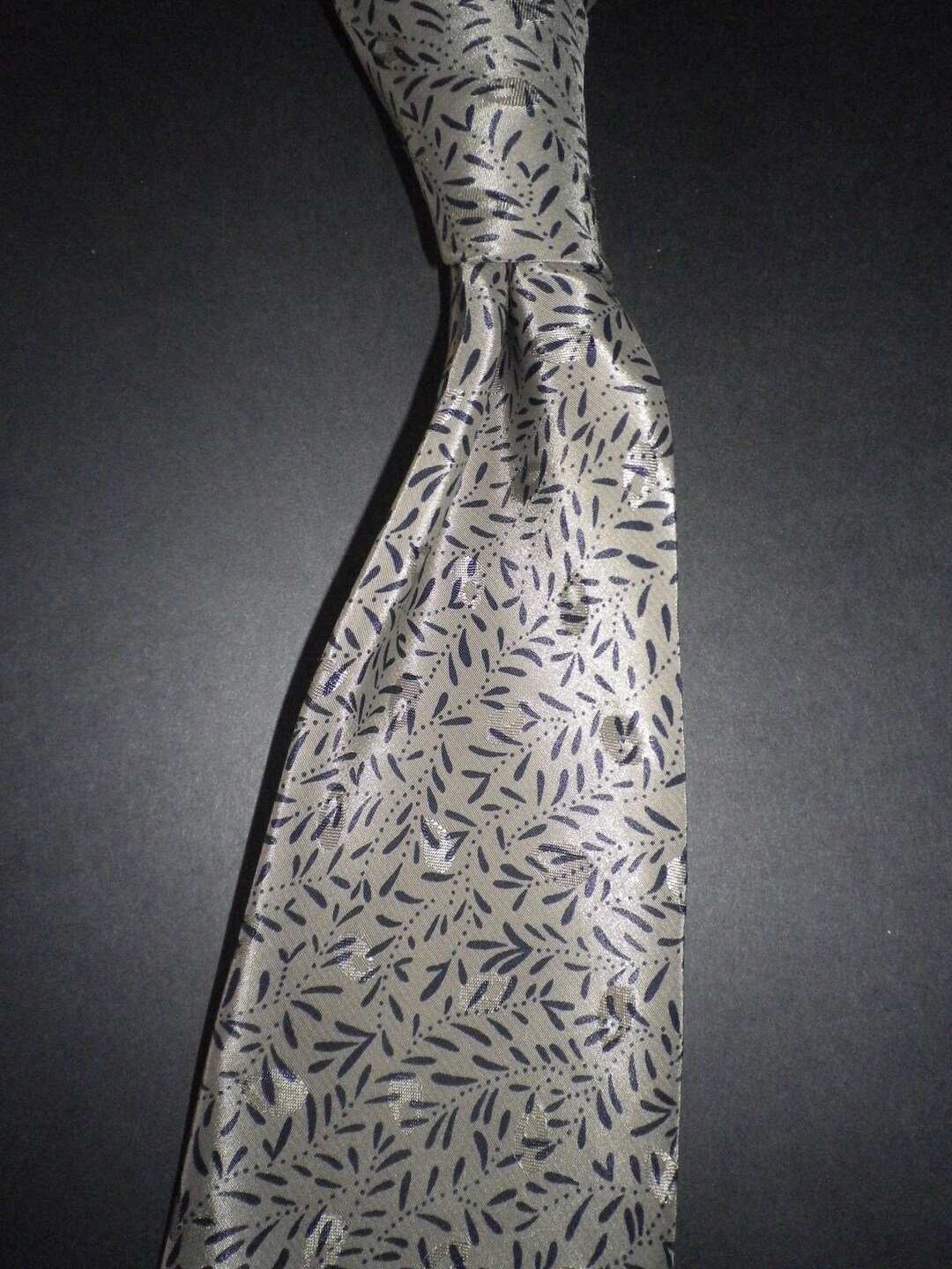 Small Navy Leaf Design on Beige , Silk Screen Print Necktie, Soft ...