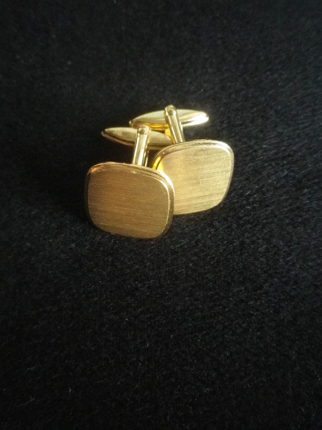 Gold Plated Retro Design, Soft Edge Rectangle Cufflink, Rhodium Base ...