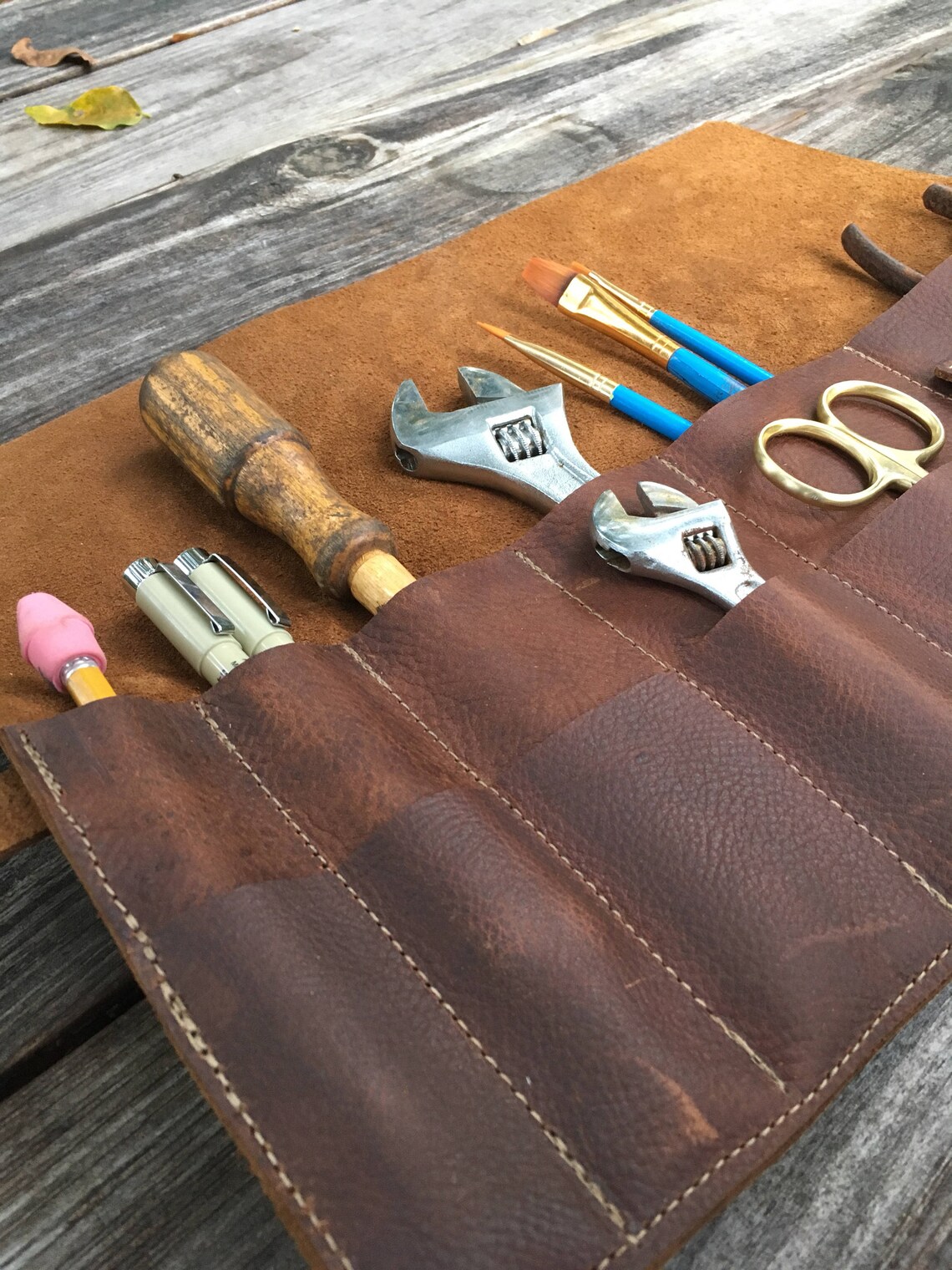 Leather Tool Roll, Utensil Kit, Pencil Roll, Makeup Roll, Organization ...