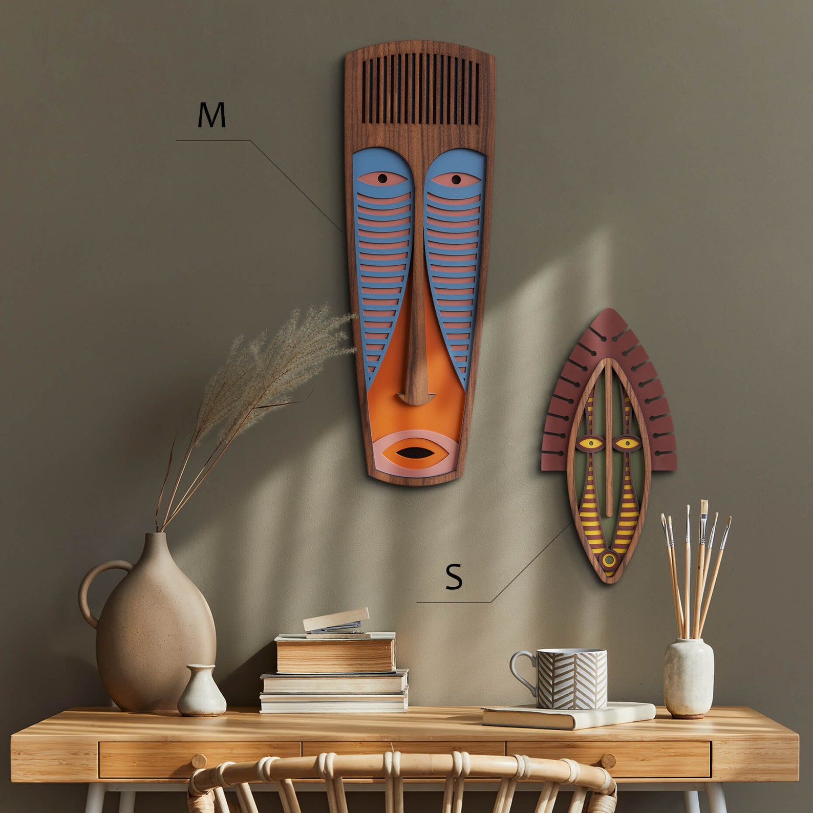 Decorative Wall Mask, Unique Wooden Wall Art, Living Room Wall Decor ...