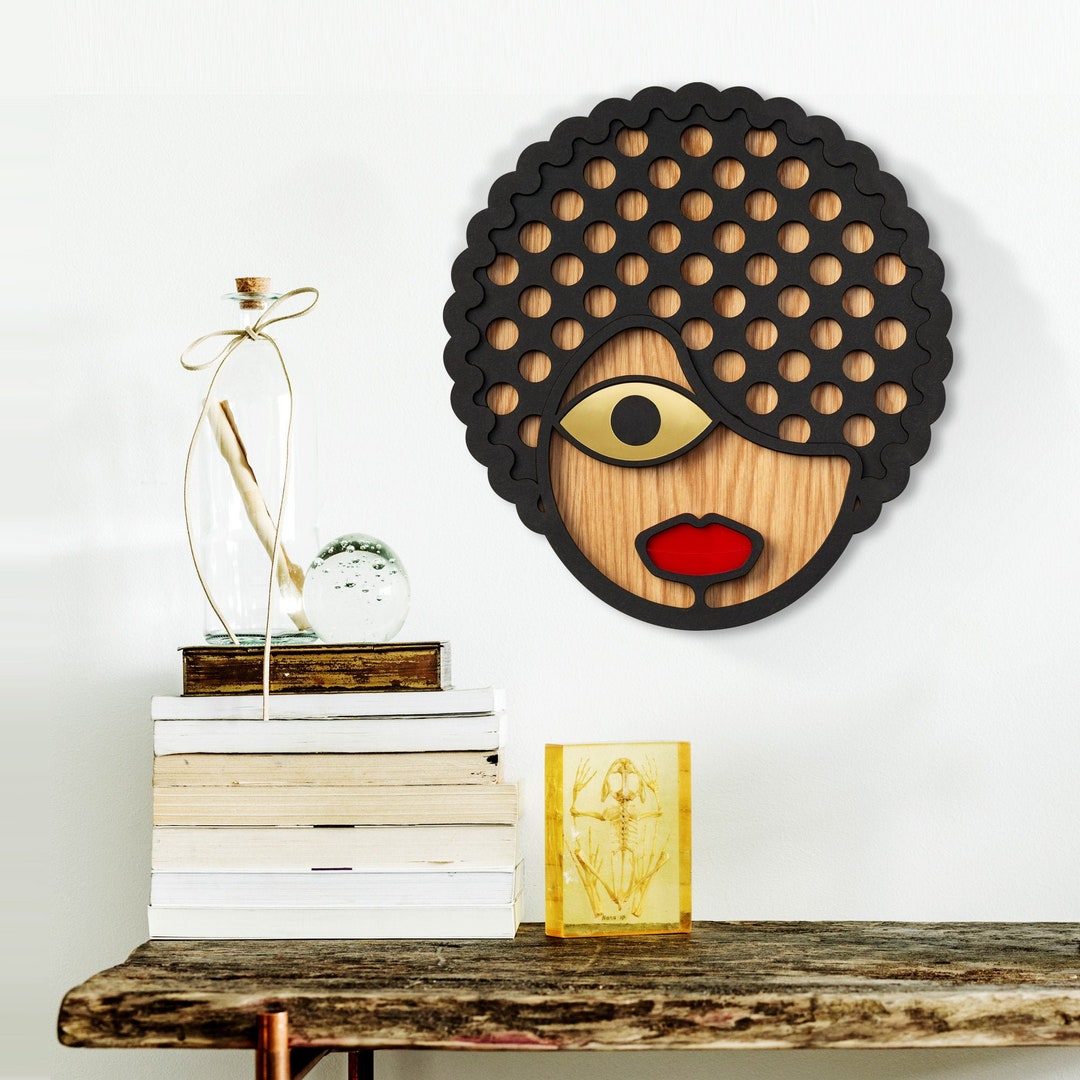 Women , Curly Hair, Decorative Mask, Living Room Wall Decor, Wood Wall ...