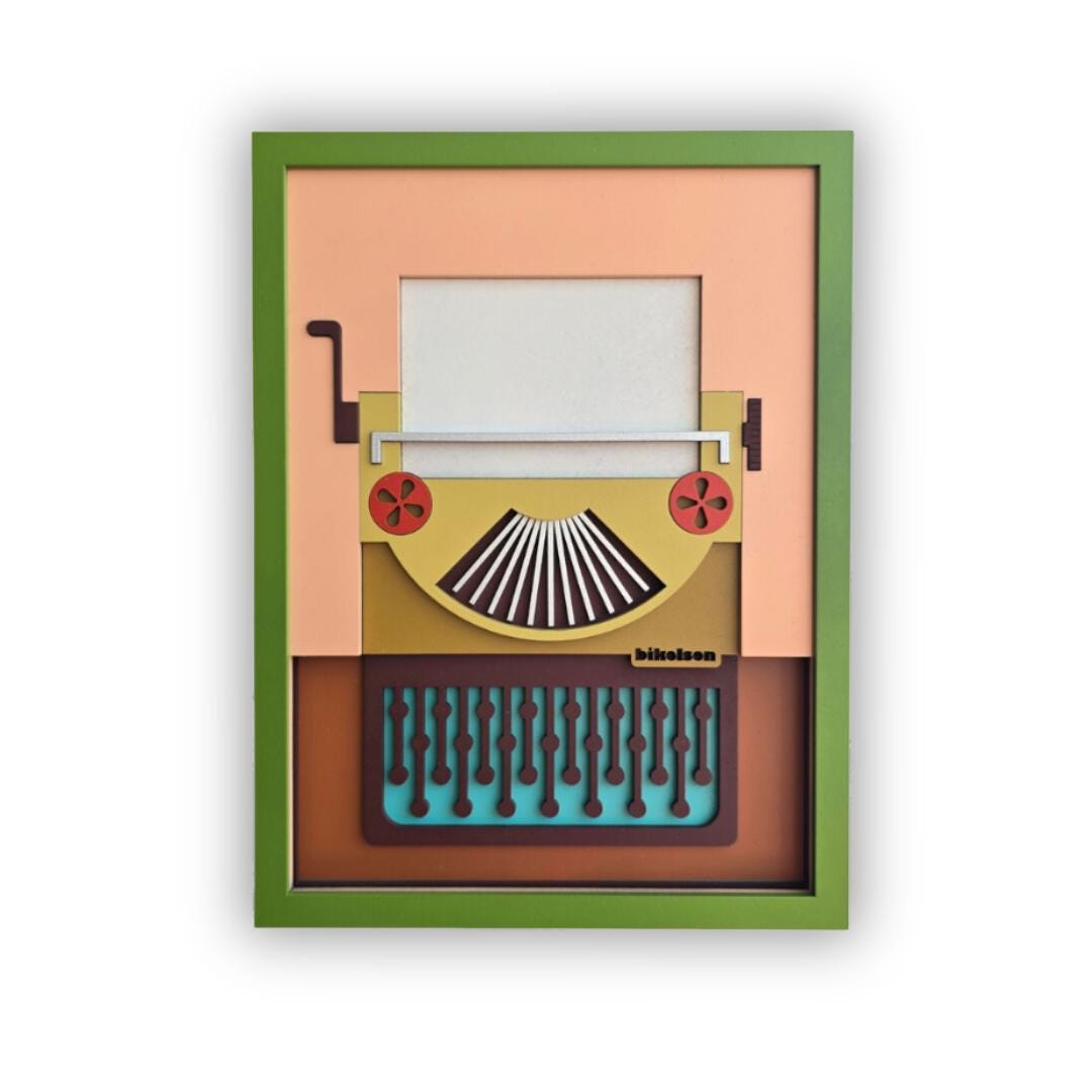 Retro Colorful Wooden Typewriter Wall Art - Vintage Style Handmade ...