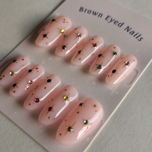 Star Press on Nails Starburst Nails Rhinestone Nails - Etsy