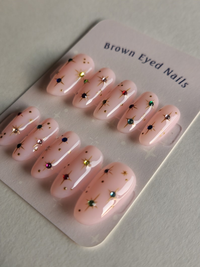 Star Press on Nails Starburst Nails Rhinestone Nails - Etsy
