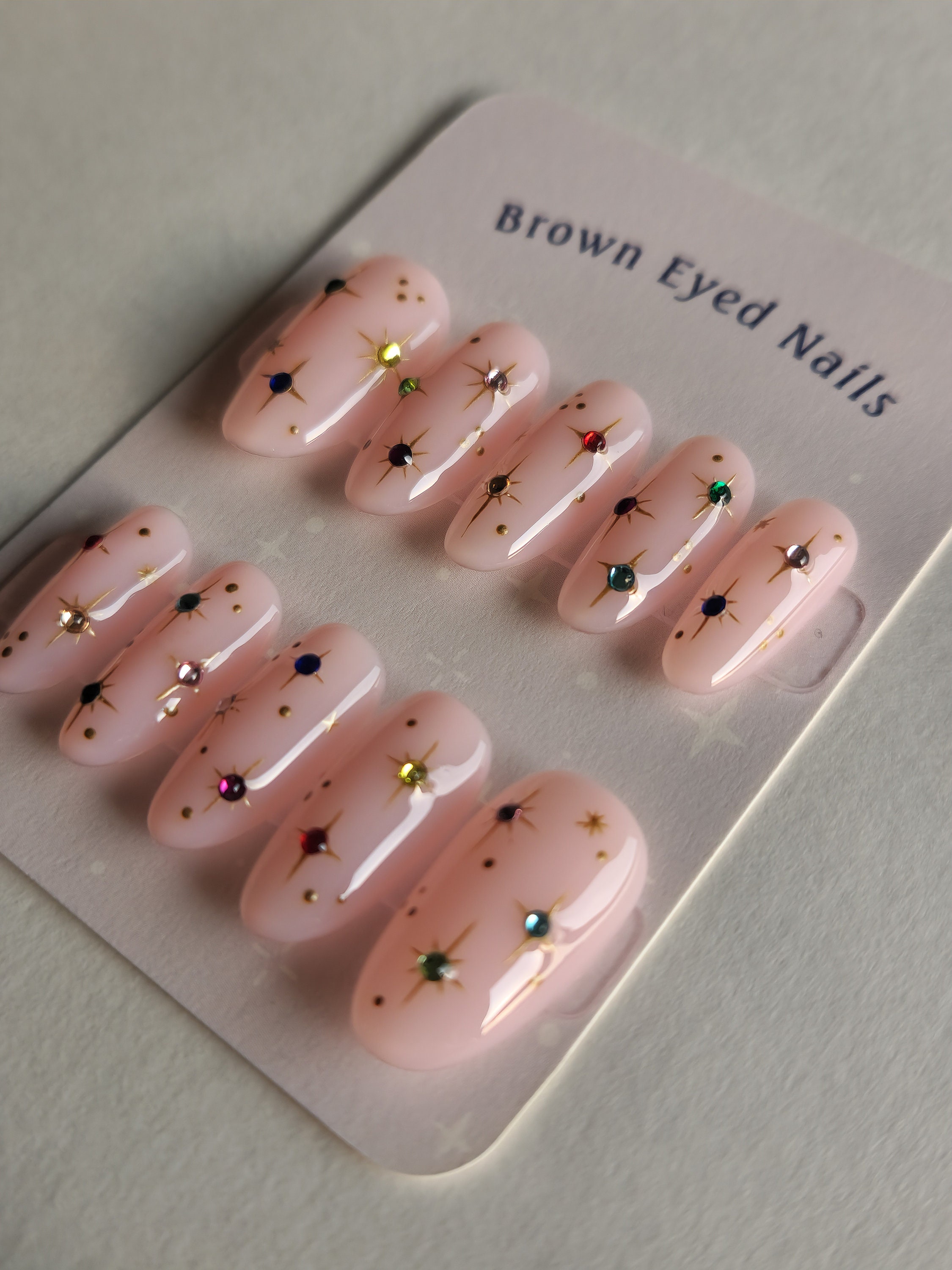 Star Press on Nails Starburst Nails Rhinestone Nails - Etsy