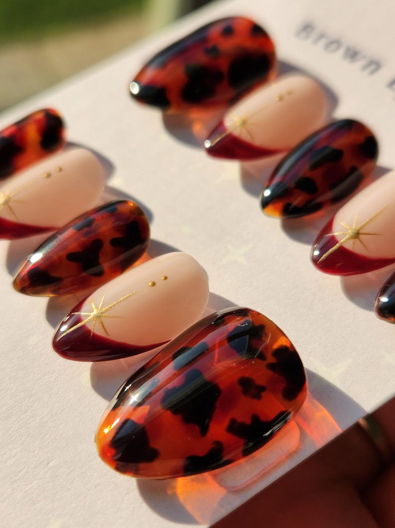 Press on Nails Tortoise Shell Nails Fall Nails French Tip Nails - Etsy