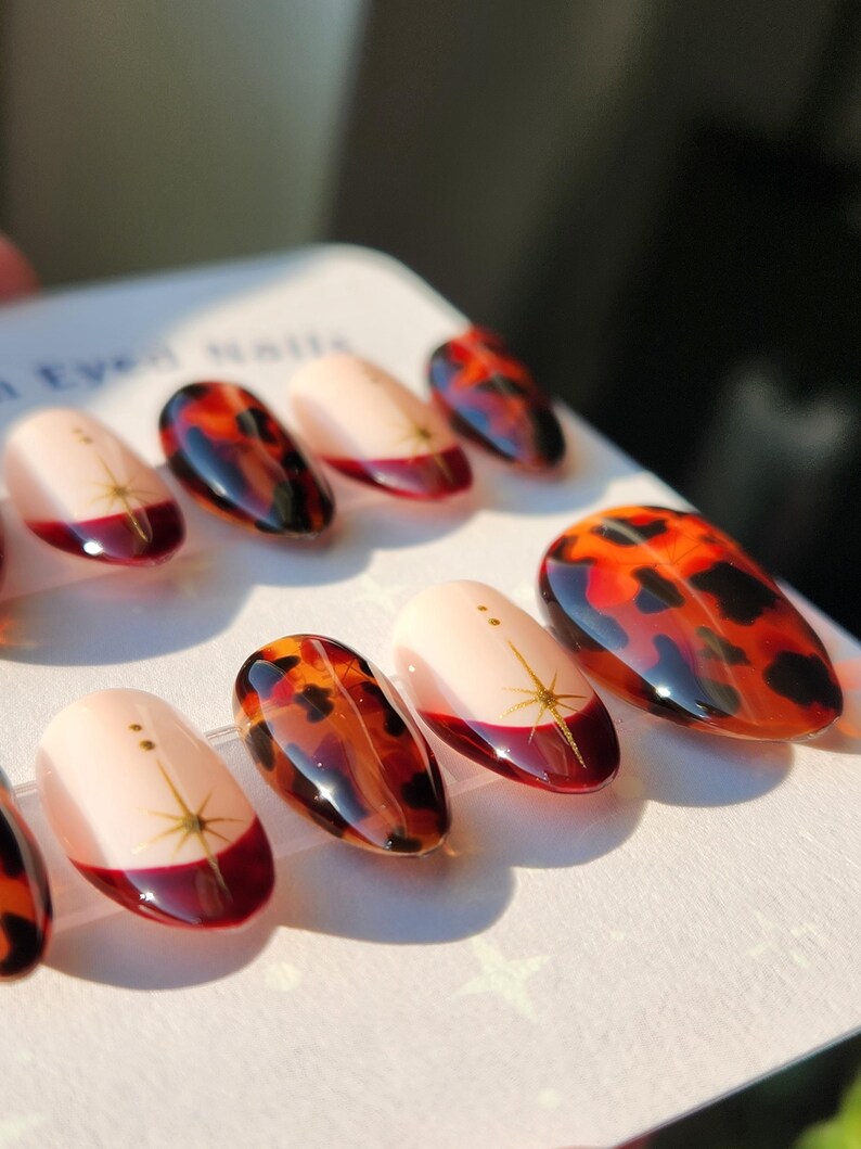 Press on Nails Tortoise Shell Nails Fall Nails French Tip Nails - Etsy