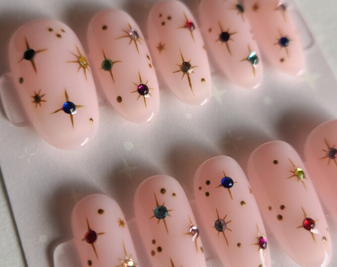 Star Press on Nails | Starburst Nails | Rhinestone Nails - Etsy